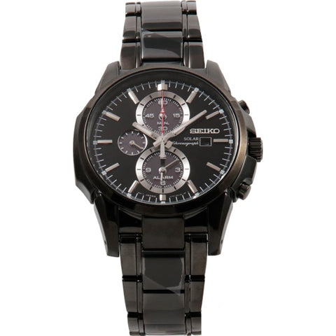 SEIKO SSC095P1 Men's Solar Chronograph Black Dial Alarm 10BAR Water ...