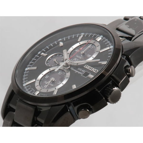 SEIKO SSC095P1 Men's Solar Chronograph Black Dial Alarm 10BAR Water ...