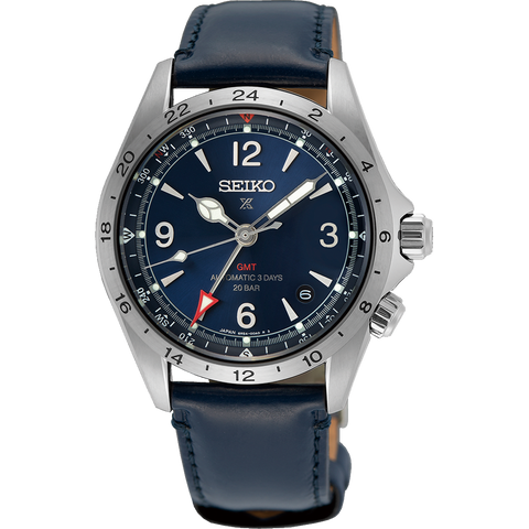SEIKO Presage SPB377J1 Alpinist Blue Dial GMT Leather 200m Automatic W ...