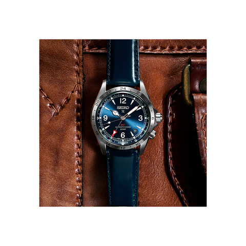 SEIKO Presage SPB377J1 Alpinist Blue Dial GMT Leather 200m Automatic W ...