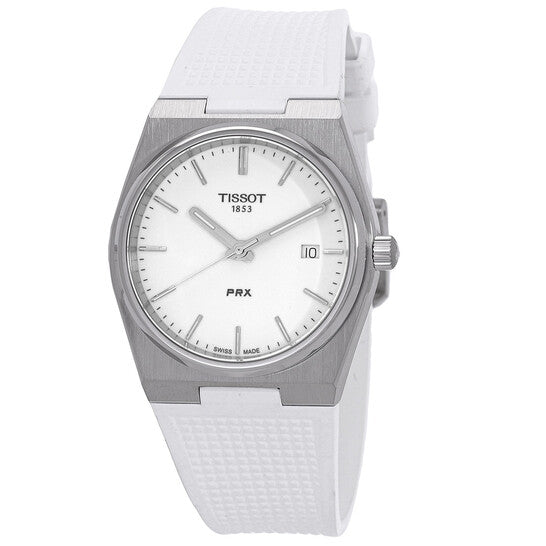 TISSOT T1374101701100 PRX Quartz Watch with White Dial and Rubber Strap ...